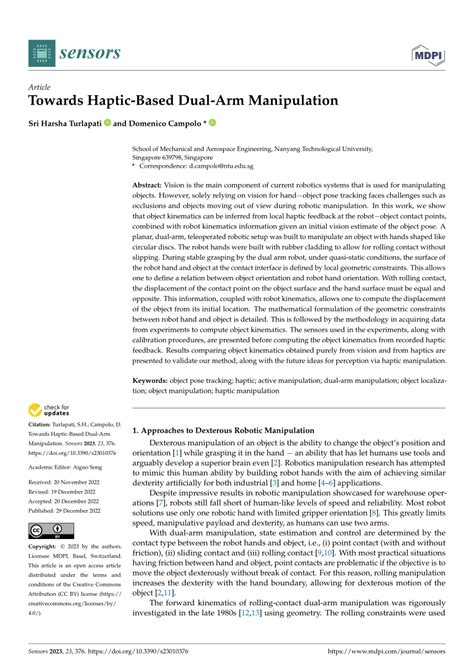 Pdf Towards Haptic Based Dual Arm Manipulation