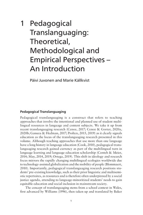 Pdf Pedagogical Translanguaging Theoretical Methodological And Empirical Perspectives
