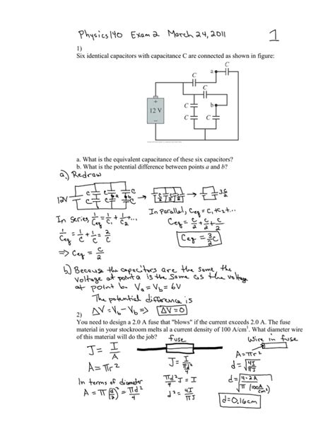 Physics Exam Capacitance Circuits Electromagnetism