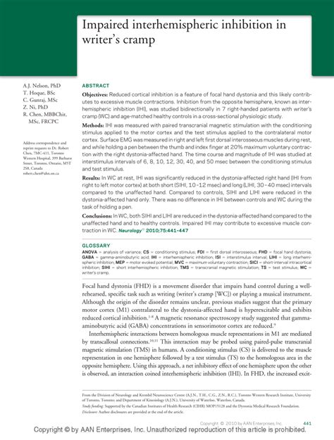 Pdf Impaired Interhemispheric Inhibition In Writers Cramp