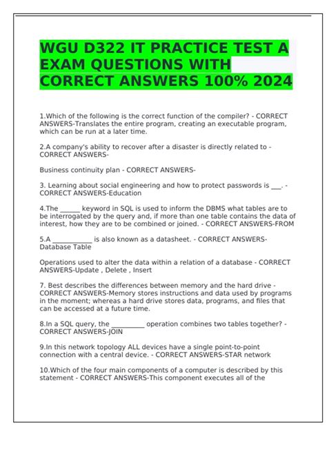 WGU D322 IT PRACTICE TEST A EXAM QUESTIONS WITH CORRECT ANSWERS 100 2024 WGU D322 IT Stuvia US