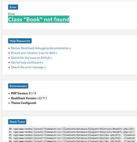 Class Book Not Found · Issue 4210 · Bookstackappbookstack · Github