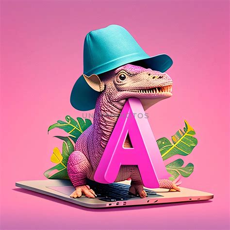 Cute Dinosaur In A Hat With The Letter A 3d Rendering Royalty Free