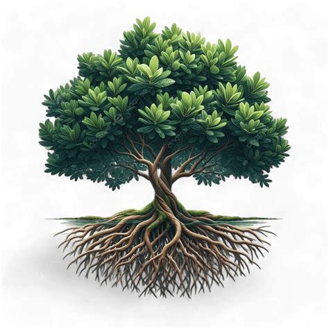 A Detailed Illustration Of Tree With Visible Roots Showcasing Its