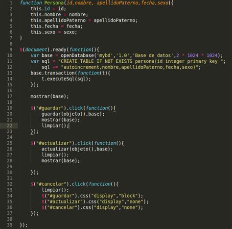 ingeniero en proceso aplicación crud html5 con web sql