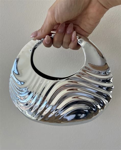 Luxury Modern Metallic Silver Bags Chrome Purse Sculptural Minimal Sculpted Handbag Abstract Bag