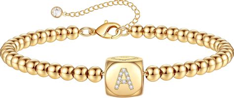 Yoosteel Gold Initial Bracelets For Women Girls 14k Gold Filled Handmade Letter Bead Bracelet