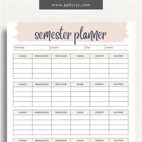 Semester Class Planner Pdf Course And Assignment Organizer Study Plan