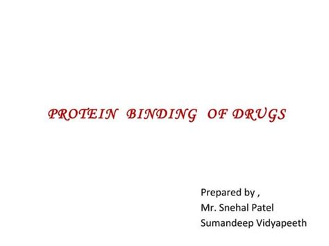 Protein Binding Of Drug Ppt