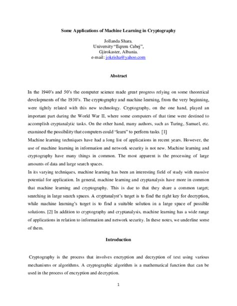 Pdf Some Applications Of Machine Learning In Cryptography