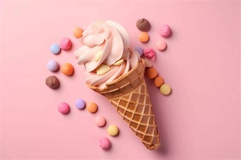 Premium Ai Image Ice Cream On A Pink Background Generative Ai