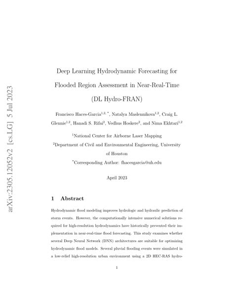 Pdf Deep Learning Hydrodynamic Forecasting For Flooded Region Assessment In Near Real Time Dl