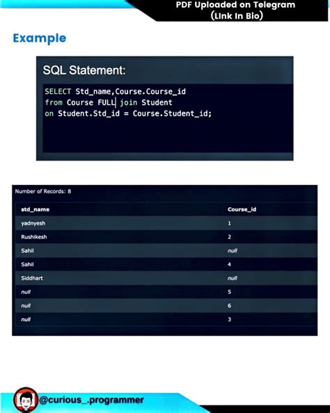 SQL Joins Short Notes PDF Connect Programming