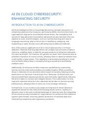 Enhancing Cloud Security With AI In Cybersecurity Course Hero