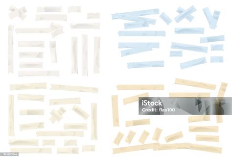 종이 조각 텍스트 흰색 배경에서 격리 접착제 스티커 마스킹 덕트 테이프의 설정 접착 테이프에 대한 스톡 벡터 아트 및 기타