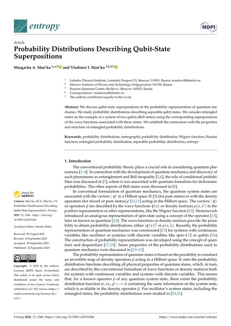 Pdf Probability Distributions Describing Qubit State Superpositions