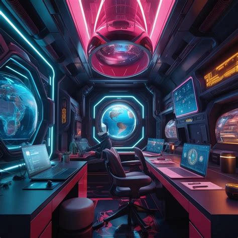Futuristic Control Center With Advanced Global Monitoring Premium Ai Generated Image