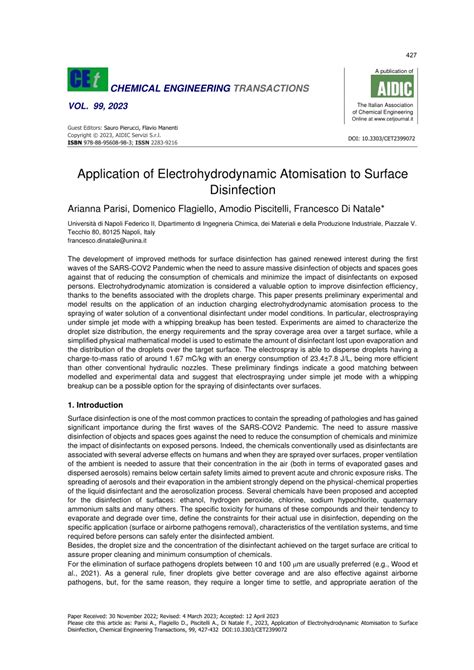 Pdf Application Of Electrohydrodynamic Atomisation To Surface Disinfection
