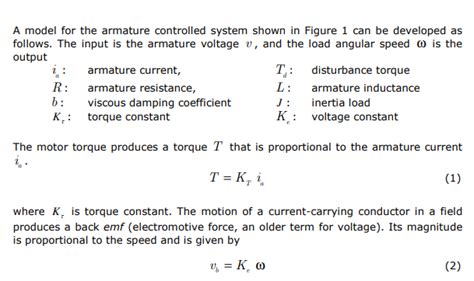A Model For The Armature Controlled System Shown In