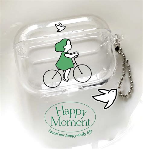 버드 자전거소녀 키링세트 케이스 오렌지 그린 초록 라인드로잉 일러스트 귀여운 그림 디자인 투명 에어팟프로2 12세대 3세대