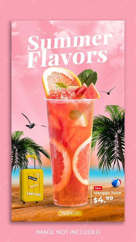 여름 음료 메뉴 판촉 소셜 미디어 인스타그램 스토리 표지 배너 템플릿 프리미엄 Psd 파일