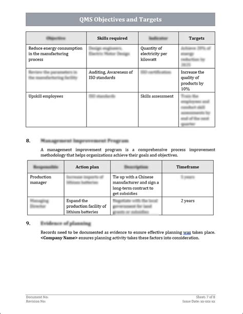 Iso 9001qms Objectives And Targets Template Iso Templates And
