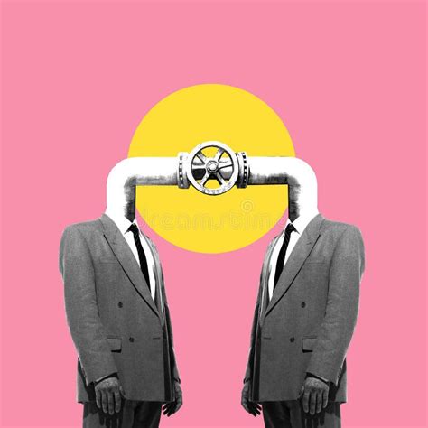 Conceptual Collage Of Two Men In Suits Connected By A Pipeline