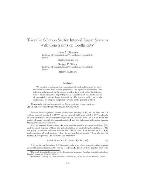 tolerable solution set for interval linear systems with [at] interval