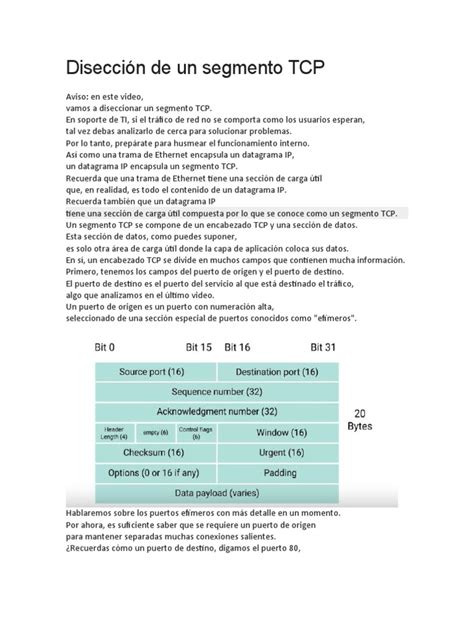Disección De Un Segmento Tcp Pdf Protocolo De Control De
