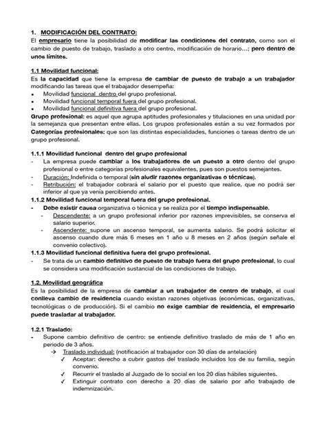 Modificación Suspensión Y Extinción Del Contrato Pdf Empleo