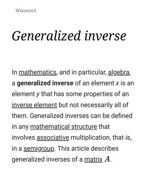 generalized inverse pdf matrix mathematics abstract algebra