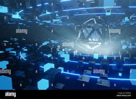 Futuristic Data Stream 3d Illustration Ai Or Data Transfer Technology