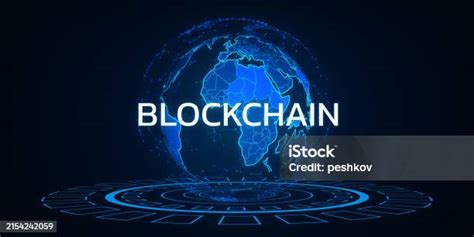 블록 체인 네트워크 개념의 지구본의 디지털 일러스트레이션 어두운 배경에 파란색 톤 창조적 인 기술 테마 3d 렌더링 0명에 대한