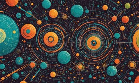 Digital Complex Network Interconnected Circles And Lines With Varying Shades Blue Orange And