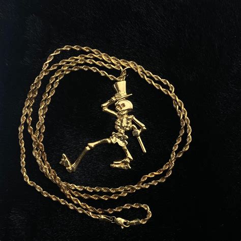 Grateful Dead Dancing Skeleton 14k Gold Pendant And Cha… Gem