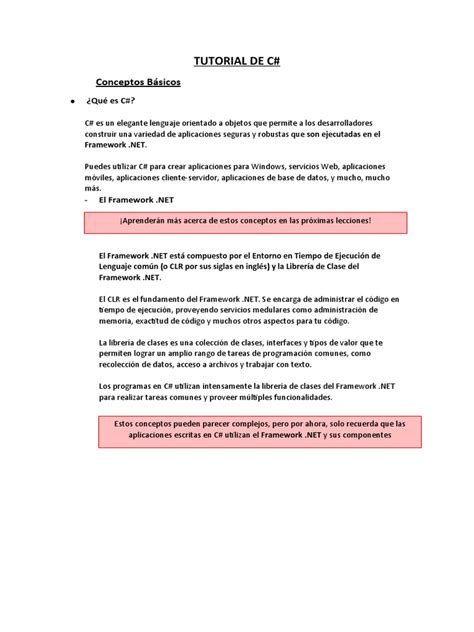 Curso C Pdf Net Framework C Sharp Lenguaje De Programación