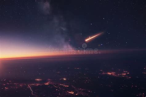 Dramatic Shot Of A Meteor Glowing As It Enters Earth S Atmosphere Stock Illustration