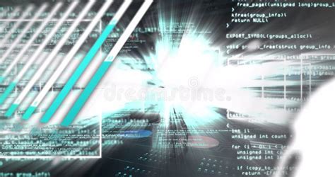 animation of digital data processing over glowing lights stock footage