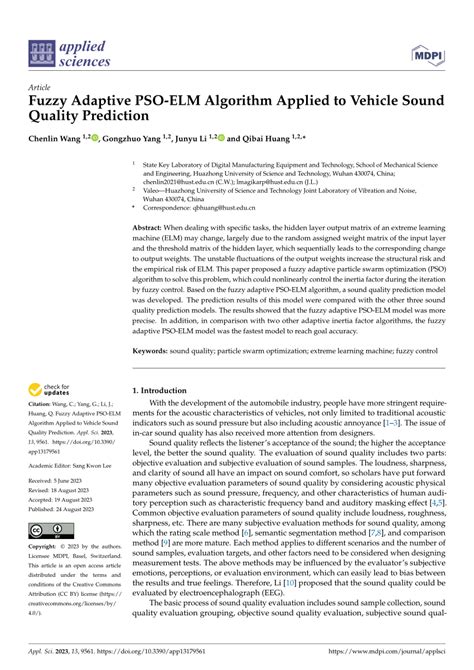 Pdf Fuzzy Adaptive Pso Elm Algorithm Applied To Vehicle Sound Quality