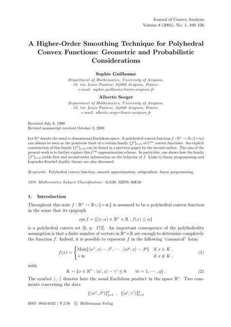 Pdf A Higher Order Smoothing Technique For Polyhedral Convex Functions Geometric And