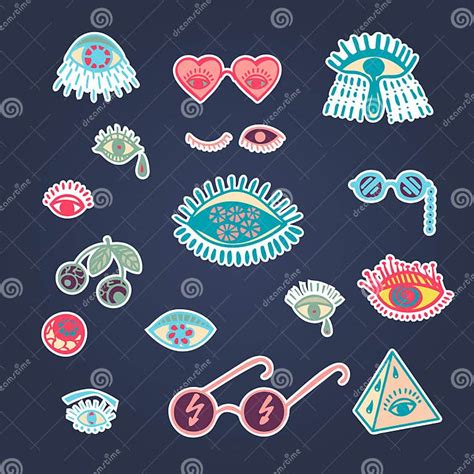 Collection Stickers of Groove Psychedelic Eye Retro Design of Hipster ...