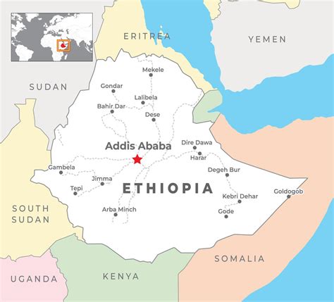 Ethiopia Political Map With Capital Addis Ababa Most Important Cities All For One