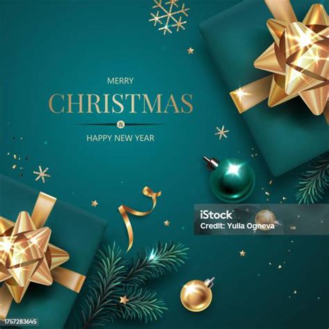 금색과 초록색의 크리스마스 기호와 텍스트가 있는 정사각형 배너 크리스마스에 대한 스톡 벡터 아트 및 기타 이미지 크리스마스