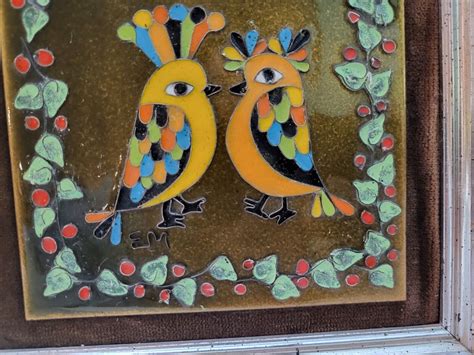 Vintage Signed Edith Meyer Enamel Cloisonne Style Framed 7 X 7 4612057071