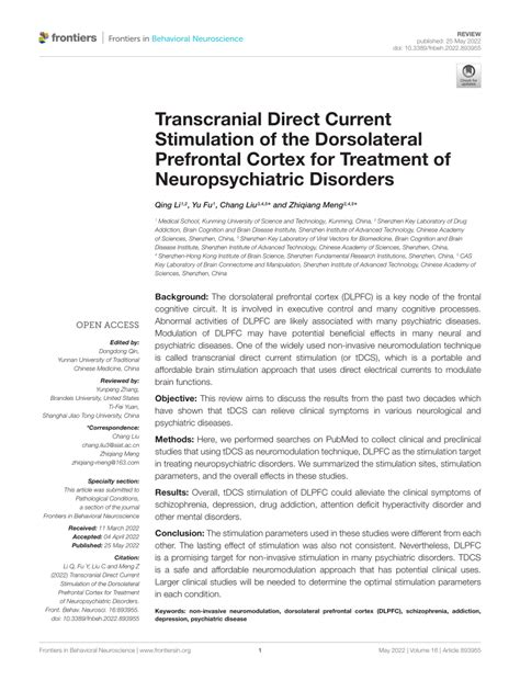 Pdf Transcranial Direct Current Stimulation Of The Dorsolateral Prefrontal Cortex For