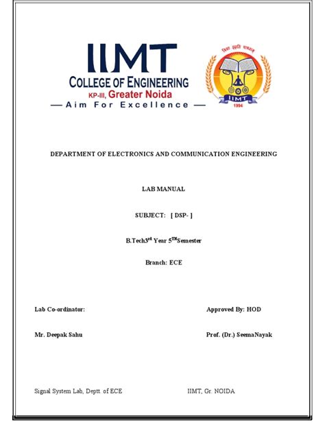 Dsp Lab Manual Pdf Discrete Time And Continuous Time Engineering