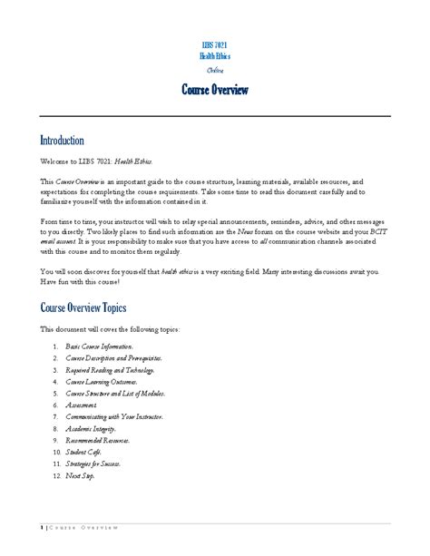 Libs 7021 Course Overview Libs 7021 Health Ethics Online Course