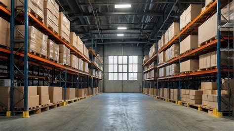 Large Warehouse Full Of Palletized Goods Premium Ai Generated Image