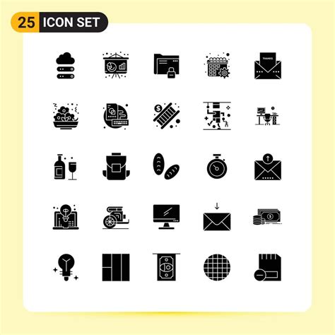 User Interface Pack Of 25 Basic Solid Glyphs Of Envelope Schedule Data Gear Secure Editable