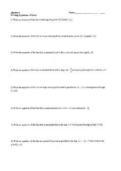 Algebra Honors Writing Equations Of Lines By Everything Honors